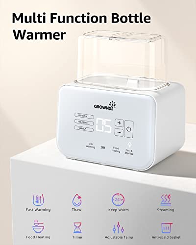 Baby Bottle Warmer, Gronwsy 8-in-1 Fast Milk Warmer with Timer Breastmilk or Formula, Fits 2 Bottles, Accurate Temperature Control, with Defrost, Sterili-zing, Keep, Heat Baby Food Jars Function