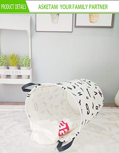 ASKETAM Fabric Laundry Basket Canvas Laundry Hamper for Dirty Clothes Toy Organizer Kid Nursery Room Decor Basket (letter)