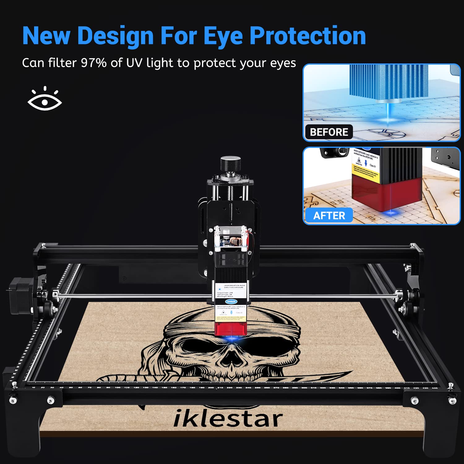 4240 Laser Engraving Machine with Rotary, Iklestar 20W Laser Cutter and Engraver Machine for Metal and Wood, 5000mW Optical Power