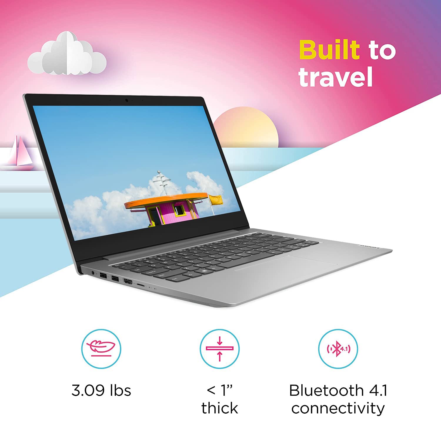 2022 Newest Lenovo IdeaPad 1 Laptop, 14" Anti-Glare Display, Intel Quad-Core Processor, Intel UHD Graphics, 4GB RAM, 128GB PCIe SSD, Windows 11 + Office 365 1-Year Subscription & Microfiber Cloth