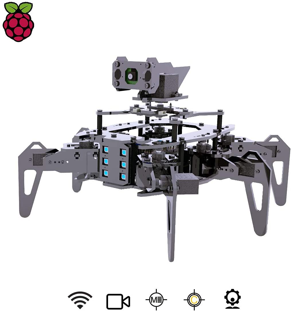 Gewbot RaspClaws Spider Hexapod Robot Kit for Raspberry Pi 4 3 Model B+/B, STEM Crawling Robot, OpenCV Target Tracking, Video Transmission, Raspberry Pi Robot with PDF Manual