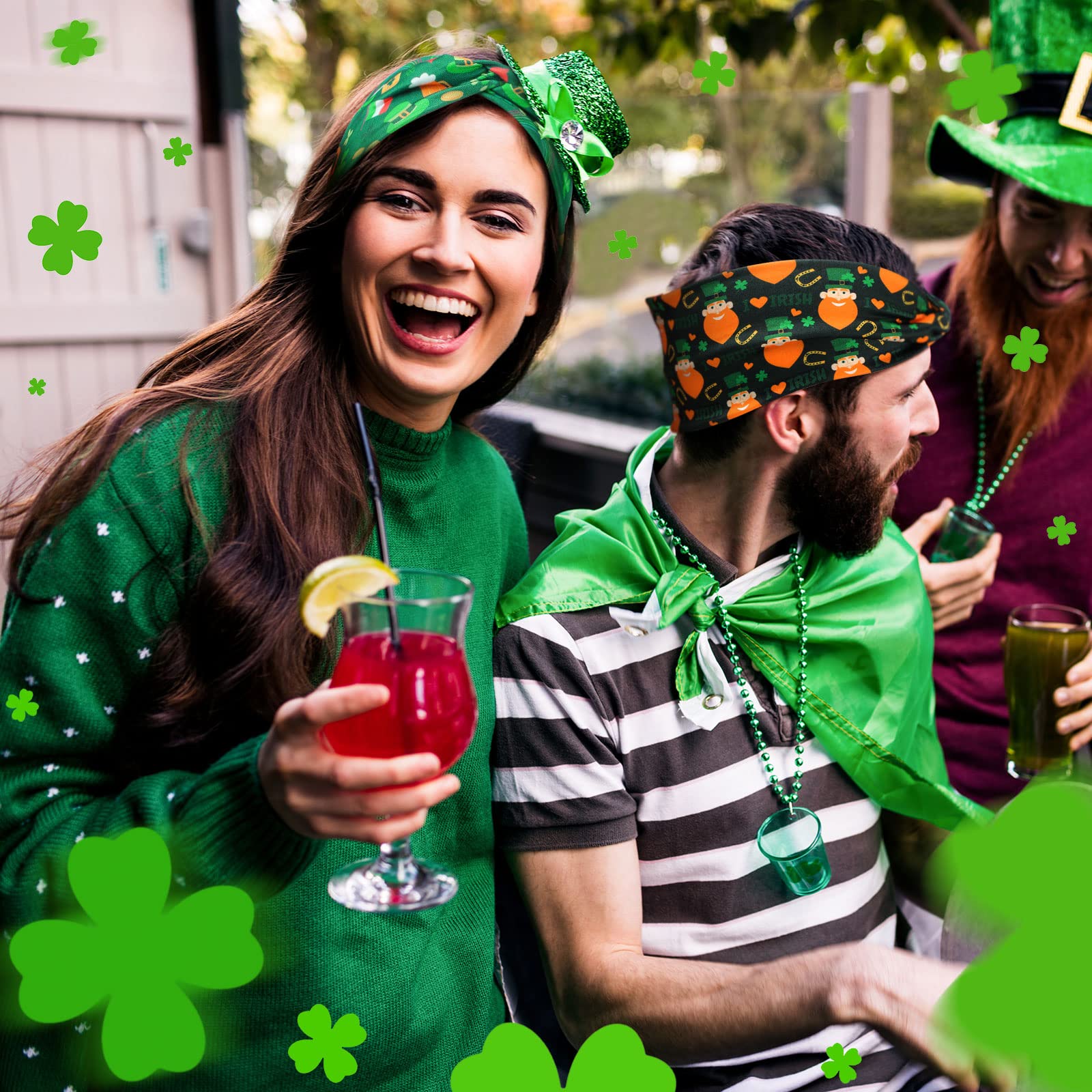20 Pcs St. Patrick's Day Headbands Elastic Non Slip Hair Accessories Bulk Shamrock Pattern St. Patrick's Day Hairband for Women Girl