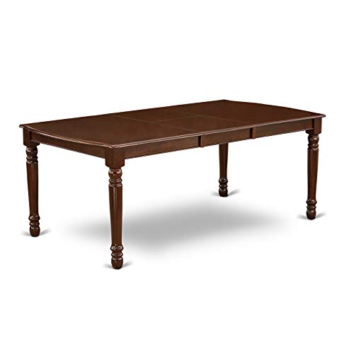 East West Furniture DOEN9-MAH-18 9-Pieces Modern Dinette Set-Dark Coffee Linen Fabric Chairs-Mahogany Finish 4 legs Hardwood Butterfly Leaf Rectangular Kitchen Table and Structure, 9