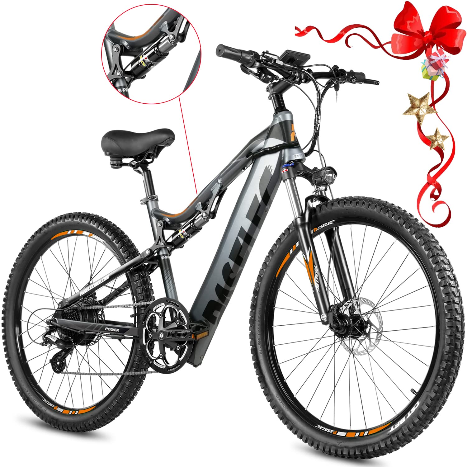 27.5'' Electric Mountain Bikes for Adults 500W E-Bike 48V 13AH Removable Battery Fat Electric Bicycle Step Thru MTB with Professional 9-Speed Gears