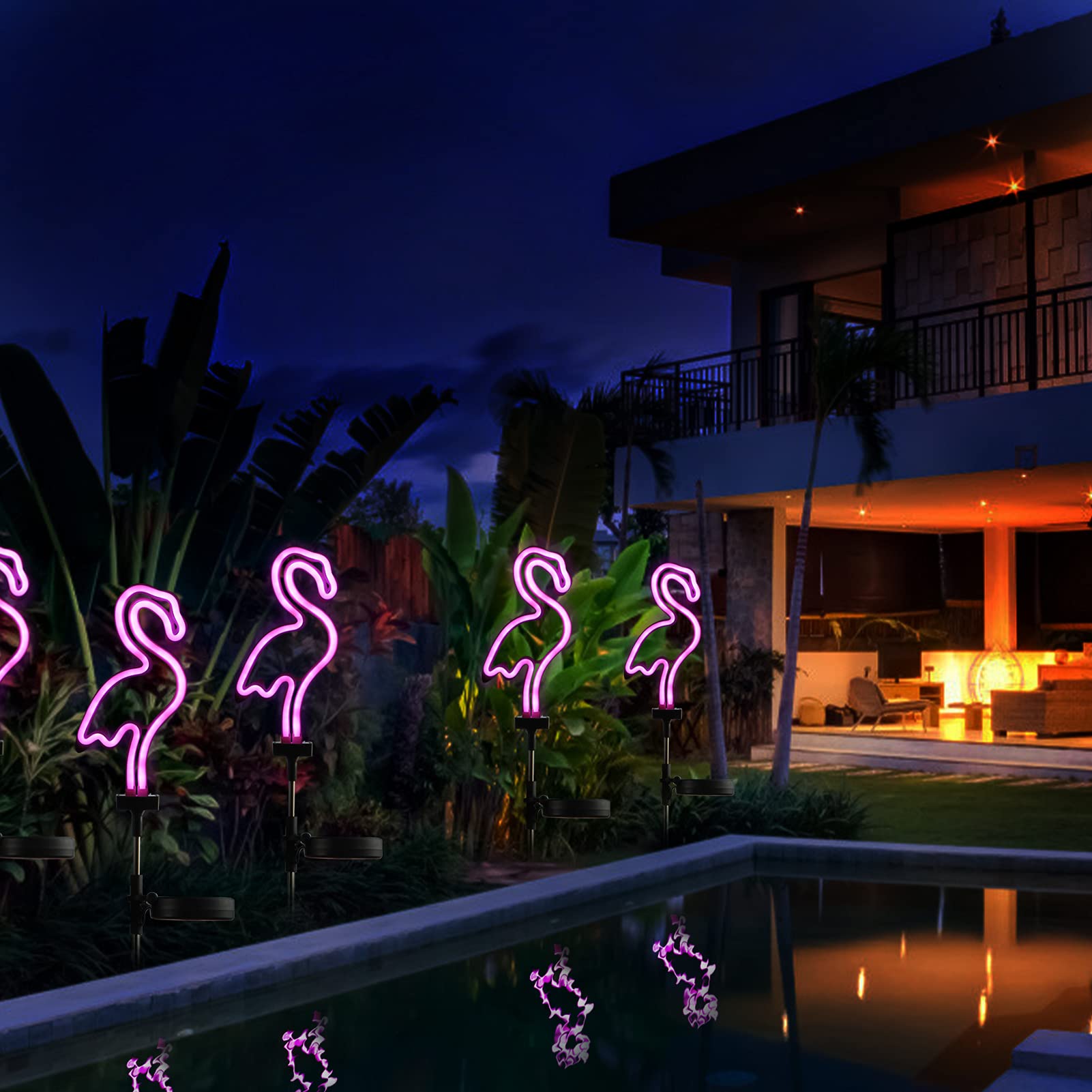AHNNER Solar Garden Lights, Outdoor Lights Flamingo Neon Lights, Waterproof Outdoor Lights for Garden Patio Yard Pathway Decoration (1PACK)