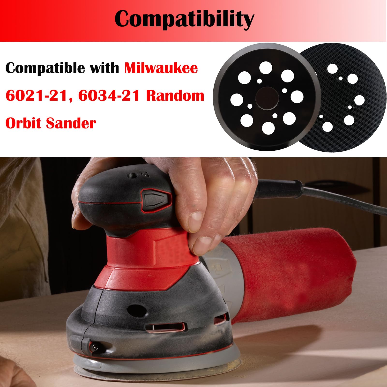 2 Pack 5 Inch 8 Hole Replacement Sander Pad for Milwaukee 6021-21, 6034-21,2648-20, 2648-21 Random Orbit Sanders -5" Hook and Loop Sanding Pad for Part Number 51-36-7100 - with Extra Hard Backing