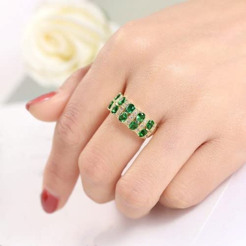 2.28 Cttw Oval Shape Simulated Green Emerald & White Cubic Zirconia Wedding Engagement Band Ring In 14K Yellow Gold Plated 925 Sterling Silver - Ring Size - 6