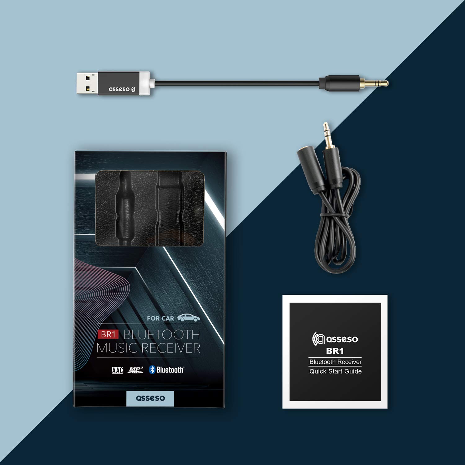 Asseso BR1 Bluetooth Car Receiver β Compact 3.5mm Aux Adapter for Wirelessly Streaming Music with Car/Home Sound Stereo β Bluetooth 4.2; No Charging; Connects Automatically