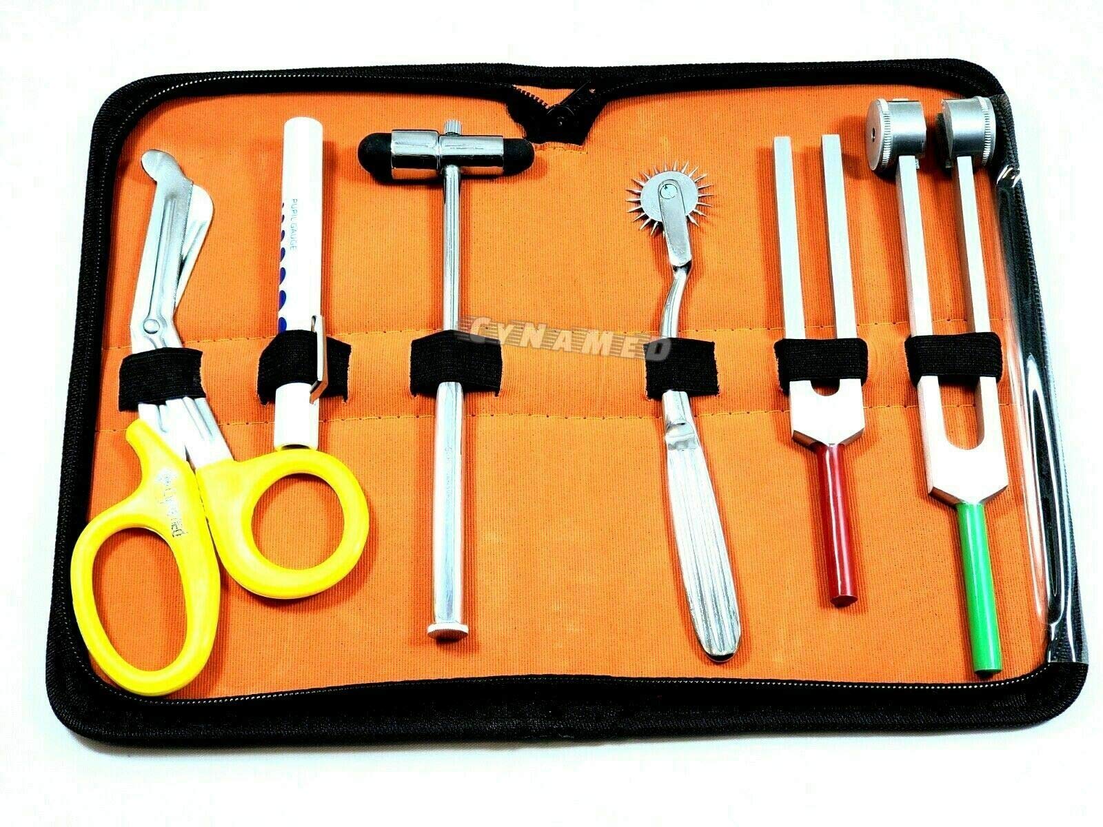 6 Piece Student Diagnostic Kit - Reflex Hammer and Tuning Fork Set C 128 and C 512. Includes Wartenberg Pinwheel, Penlight and Bandage Scissors 7.5”