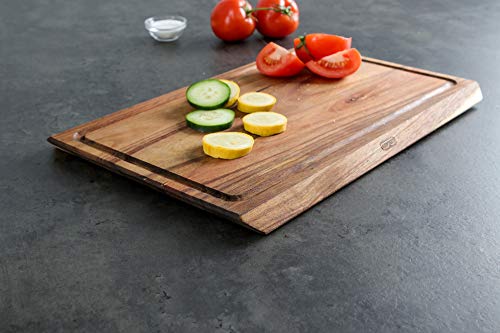 Dexas Angled Acacia Wood Cutting Board with Well, 15 x 20 inches
