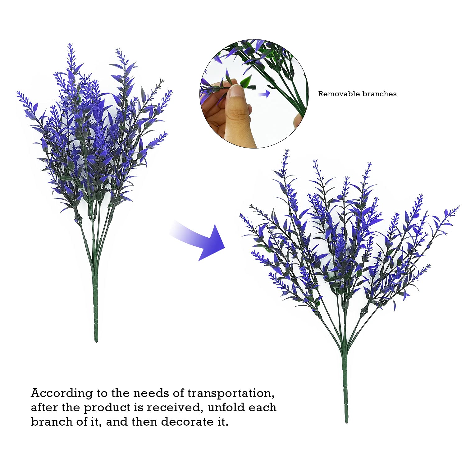 AOUCKSX Artificial Lavender Flowers 6 Bundles Outdoor UV Resistant Faux Plastic Plants Artificial Greenery Lavender for Home Garden Wedding Indoor Porch Box Table Centerpiece Decorations