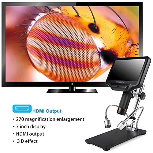 HDMI Digital Microscope LINKMICRO LM407 7'' LCD Digital Microscope for Adults 270X Soldering Microscope with Screen 1080P Photo&Video Metal Stand UV Filter for PCB Repair SMD Soldering