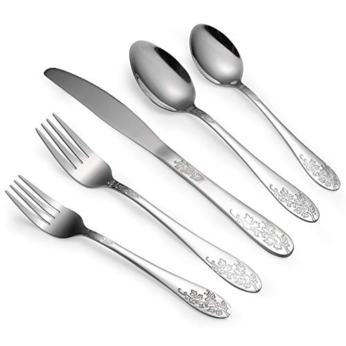 Bekith 40-Piece Silverware Flatware Set for 8, Stainless Steel Silverware Flatware Cutlery Set, Include Knife/Fork/Spoon, Mirror Finished, Dishwasher Safe