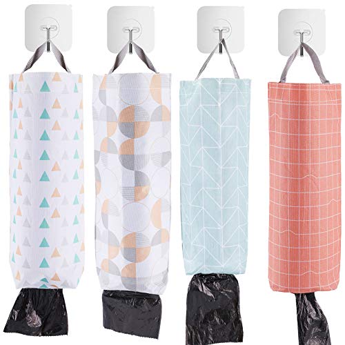 4pcs Plastic Bags Dispenser Organizer for Kitchen Shopping Bag Holder Wall Mounted Grocery Bag Holder,Hanging Garbage Bag Dispenser for Trash Bags Storage with Adhesive Hooks