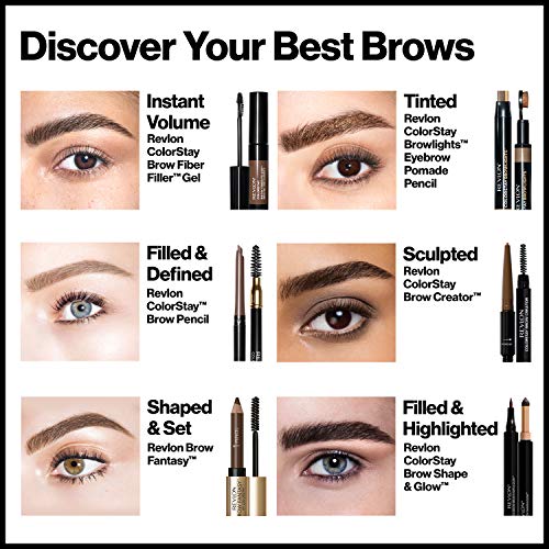 Revlon ColorStay Brow Fiber Filler, Longwearing & Volumizing Waterproof Eyebrow Gel, 303 Medium Brown, 0.23 fl. oz.