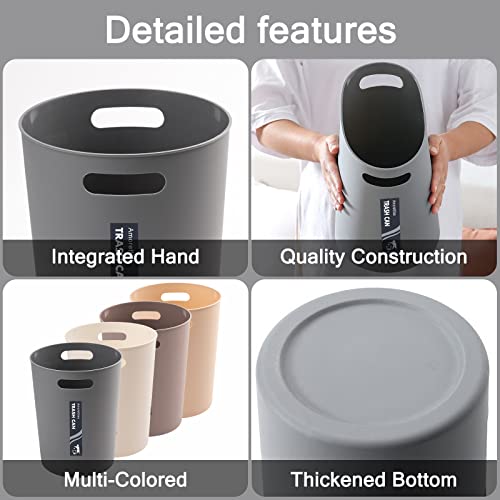 Amorettise 4 Pack Small Trash Can for Bathroom - 3 Gallon/12-Liter Wastebasket, Round Plastic Garbage Container Bin for Bedroom Office.