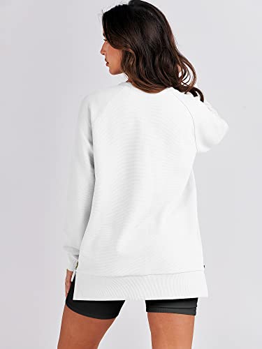 ANRABESS Women's Oversized Sweatshirts Long Sleeve Tunic Tops Crew Neck Soft Pullover With Side Zipper Shirt Trendy Clothes 2023 A1073-baise-M White
