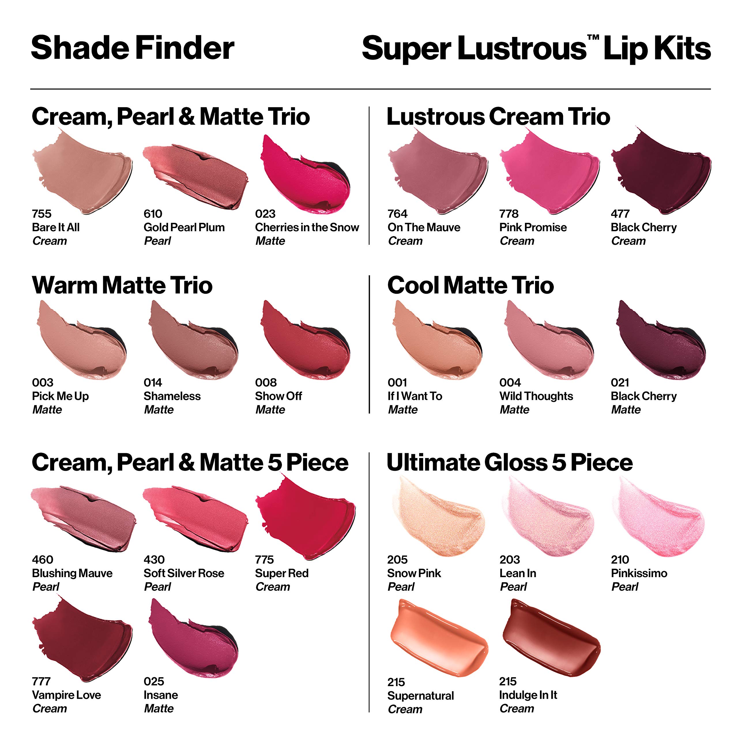 Revlon Super Lustrous The Gloss, 5 Piece Lipgloss Gift Set, Non-sticky High Shine Color in Cream & Pearl Finishes, Pack of 5, 0.75 Fl Oz
