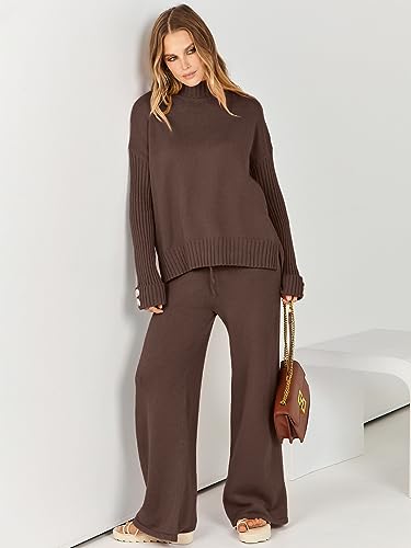 ANRABESS Women's Two Piece Outfits Sweater Sets Long Sleeve Knit Pullover and Wide Leg Pants Lounge Sets 2023 Fall Fashion Clothes Tracksuit Sweatsuit Set B1022shenfei-XL