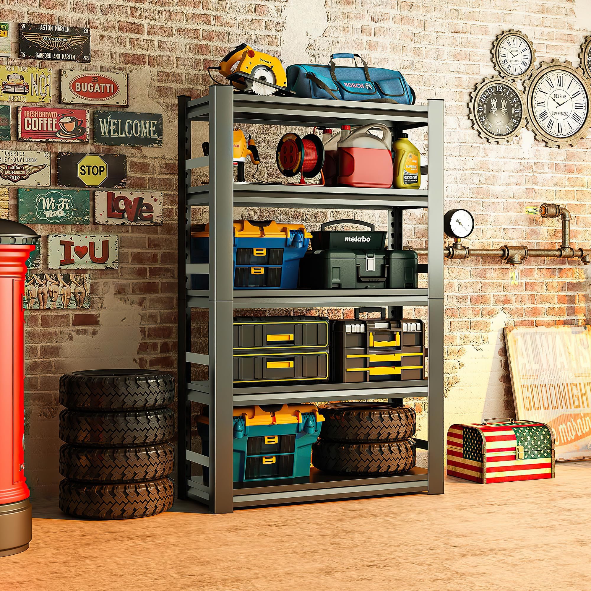 63" H|32" W All-Metal Garage Shelving Unit and Storage-Easy Assembly Shelves|Heavy-Duty Adjustable Shelf 5 Tier Rack|Waterproof Rust-Resistant Storage Shelves for Industrial Warehouse Basement