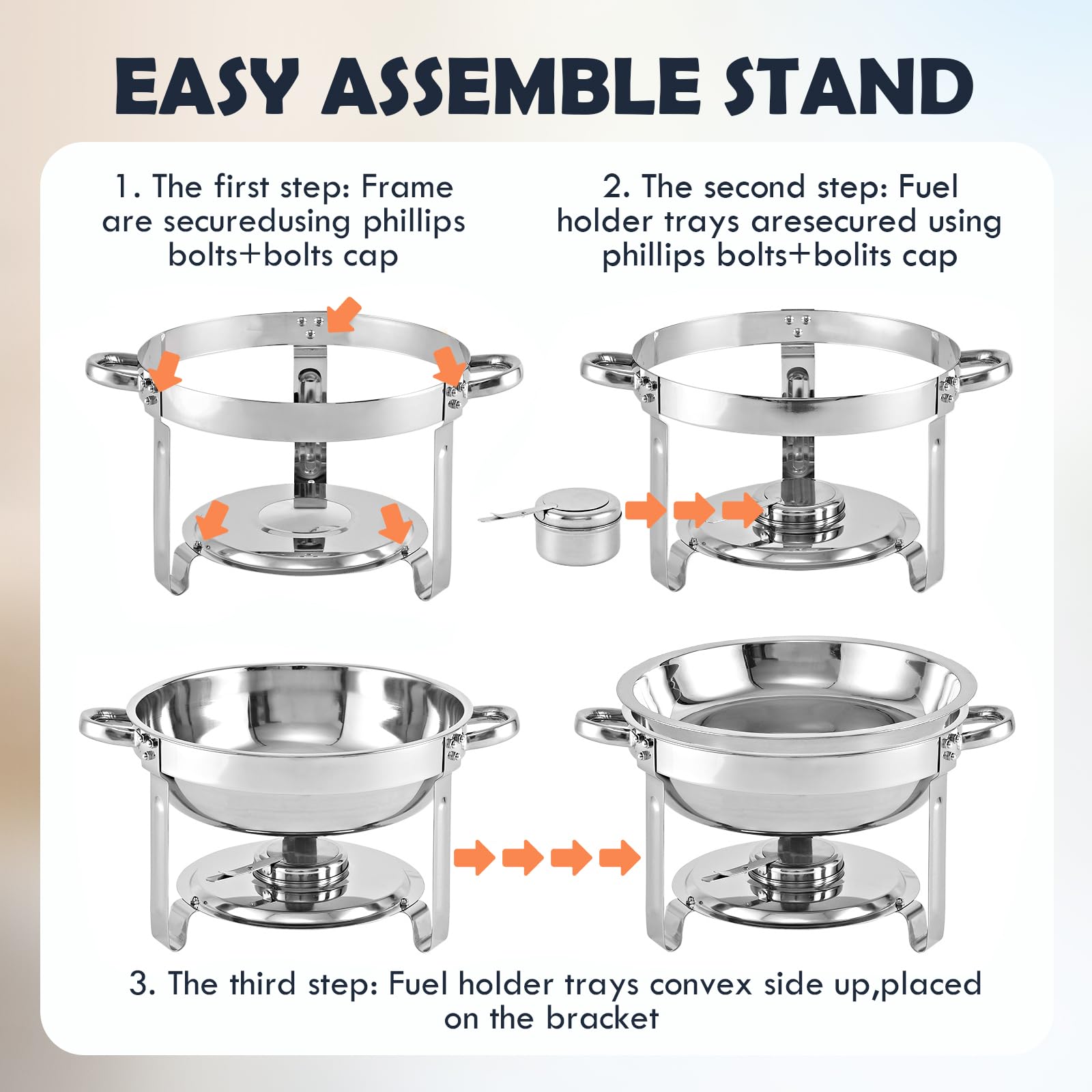 5QT Chafing Dish Buffet Set 4 Packs, Stainless Steel Round Chafers with Glass Viewing Lid & Lid Holder, Buffet Servers and Warmers Set for Dinner, Parties, Wedding, Camping