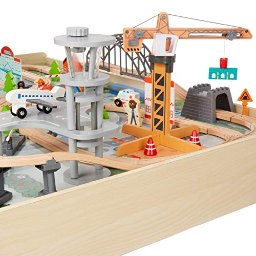 Amazon Basics 120 Piece Wooden Train Set and Table-kids Gift for Age 3Y+, Multi, 48.62 x 18.07 x 7.01 inches