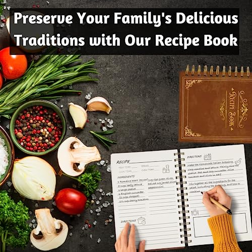 A5 (5.5β x 8.5β) Recipe Book to Write in Your Own Recipes, Durable Gloss Laminated Cover, Gold Spiral Binder, Gold Leaf Vintage Leather Look, 100 Pages Paper, Family Heirloom Keepsake