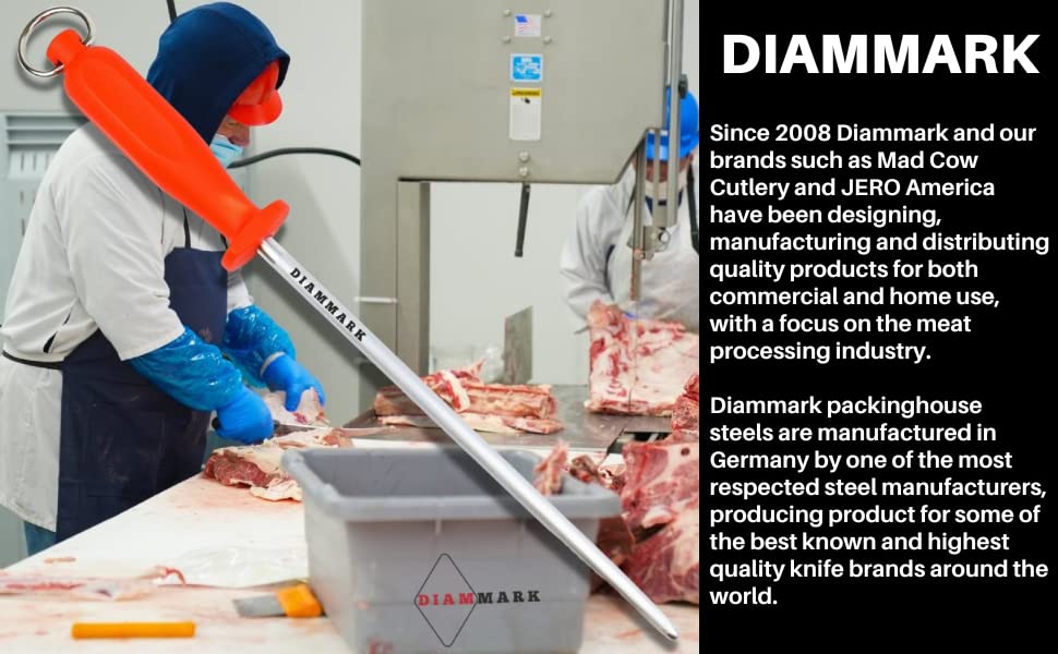 Diammark Packinghouse Steel - 10 Inch Rod Length - Fine Cut - Made In Germany - Extra Hardening To Handle Forged Knives And Extend Life Of Sharpener