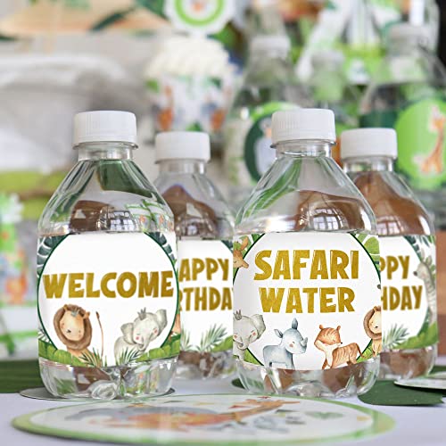 45 Safari Birthday Water Bottle Labels, Wild One Baby Decorations, Jungle Animal Themed Two Three Birthday Waterproof Drinking Bottle Cup Sticker Wraps(8.85 * 2'')