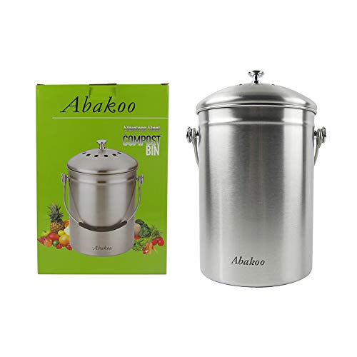 Abakoo 1.6 Gallon Compost Bin Indoor Countertop Kitchen Composter Bin 304 Stainless Steel Waste Pail Kitchen Bin Pail - Includes 4 Filters