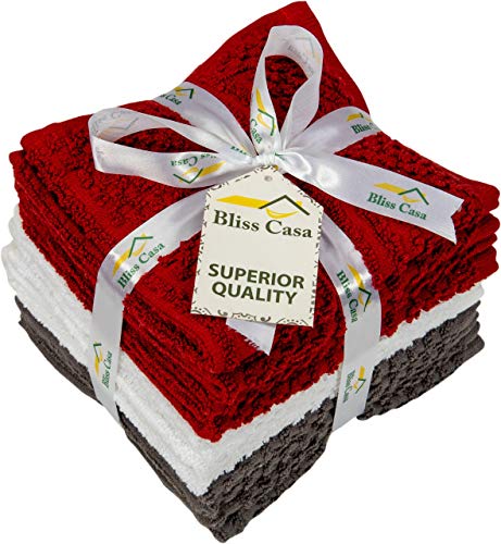 Bliss Casa Washcloths Set (12 x 12 Inch, 12 Pack) – 100% Cotton Washcloths for Face, Highly Absorbent Soft Face Towels, and Quick Drying Fingertip Towels for Daily Use (Emerson, Red Combo)