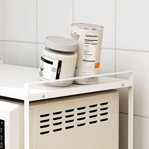 ideaglass Microwave Oven Stand, Toaster Rack, Spice Organizer Shelf for Kitchen Bathroom Storage, Large Metal Plate Milky White