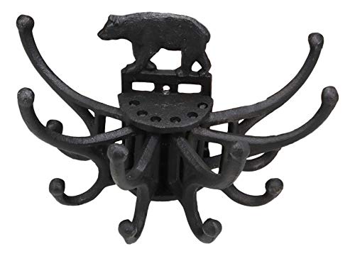 Ebros Cast Iron Rustic Forest Black Bear Free Spinning Movable Hanging Wall Hooks 9" Wide Western Bears Themed Mount Hook for Coats Hats Keys Leashes Backpacks Cabin Lodge Country Accent Decor