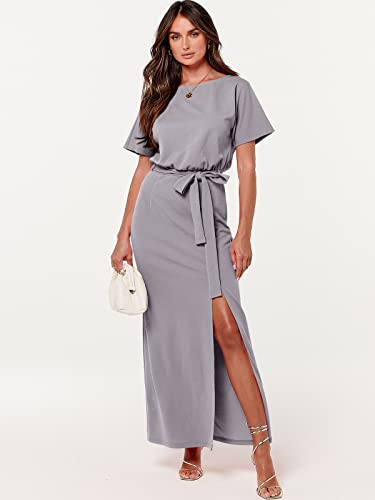 ANRABESS Women's Elegant Batwing Sleeve Tie Waist Long Dresses Formal Wedding Guest Cocktail Split Maxi Dress A951-huise-M