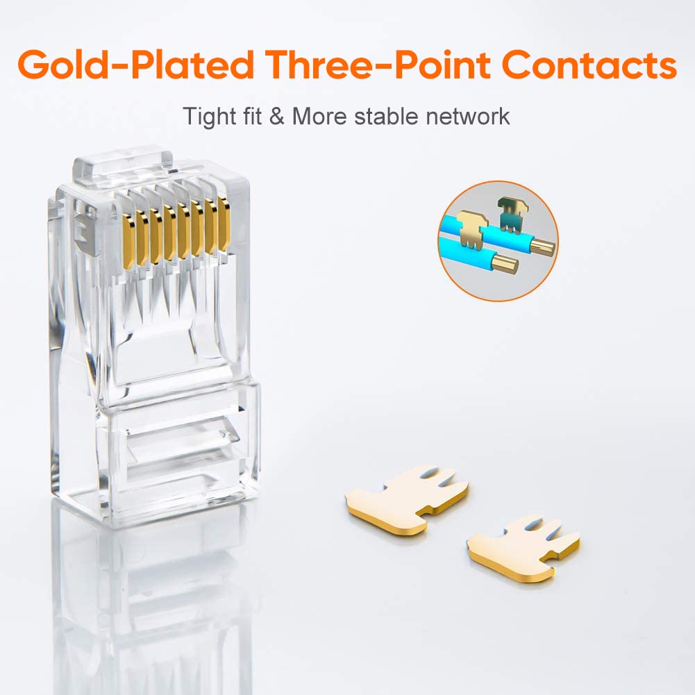 CableCreation Cat6 RJ45 Connectors, 100-PACK Cat6 RJ45 Ends, Ethernet Cable Crimp Connectors UTP Network Plug for Solid Wire and Standard Cable, Transparent