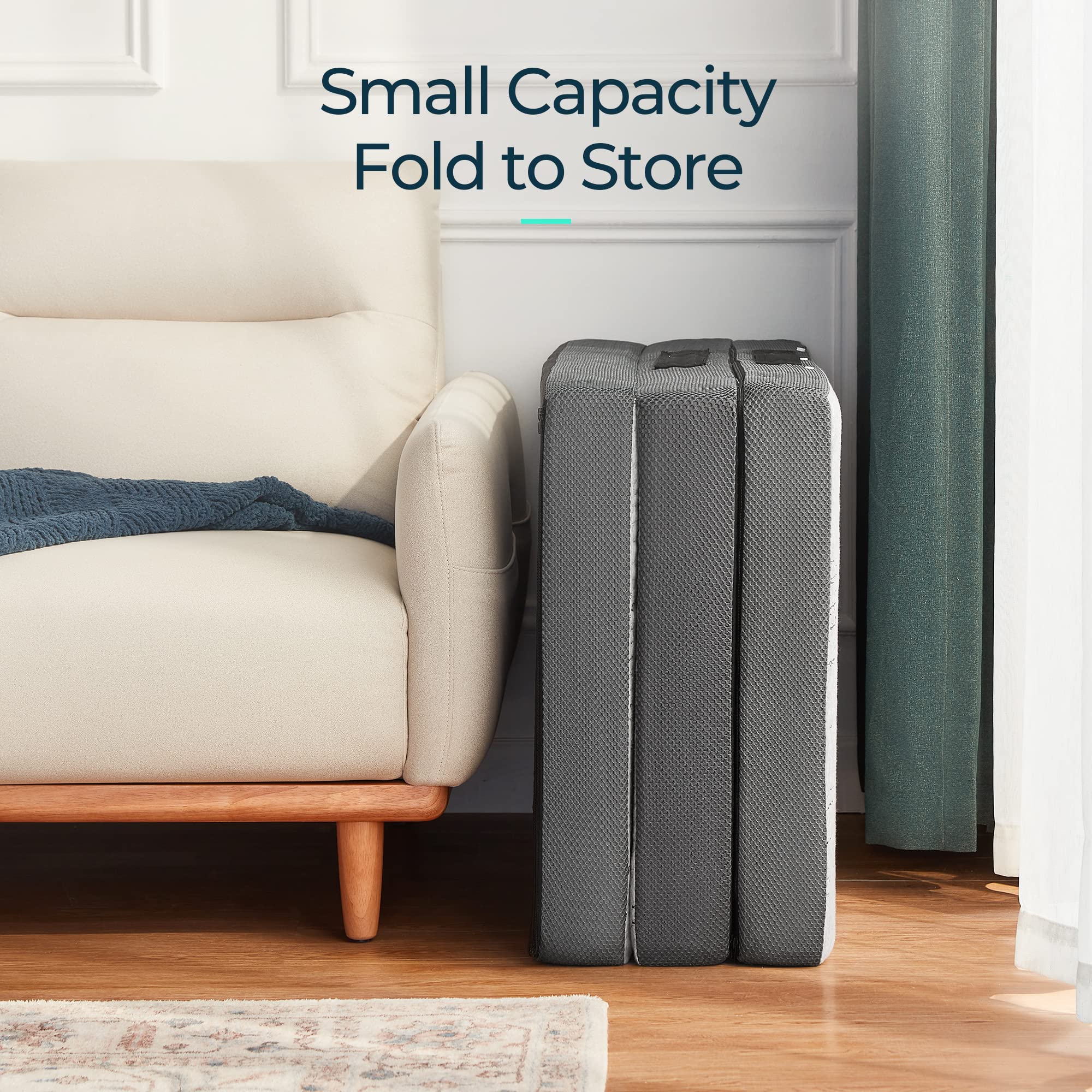 LINSY LIVING Twin XL Folding Mattress, 4 Inch Trifold Mattress with Soft Cover, Memory Foam Mattess, Foldable, Portable, Remoable&Washable Cover, Easy Storage, Twin XL Siz, 80" * 38", Grey