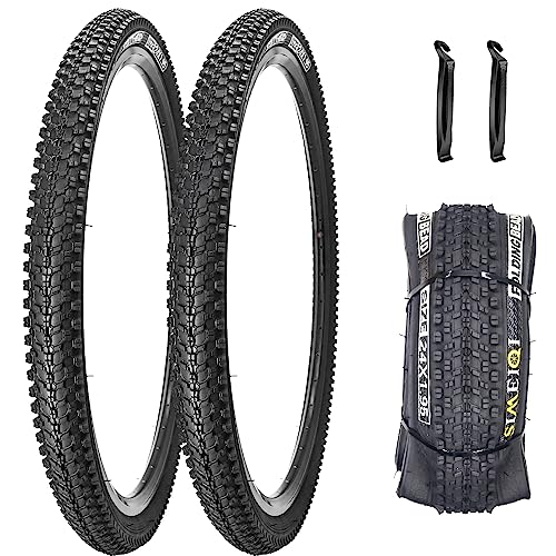 2 Pack Anti-Puncture 24x1.95 Bike Tires with 2 Levers and with or without 2 Inner Tubes (24x1.95-2 Tires 2 Levers)