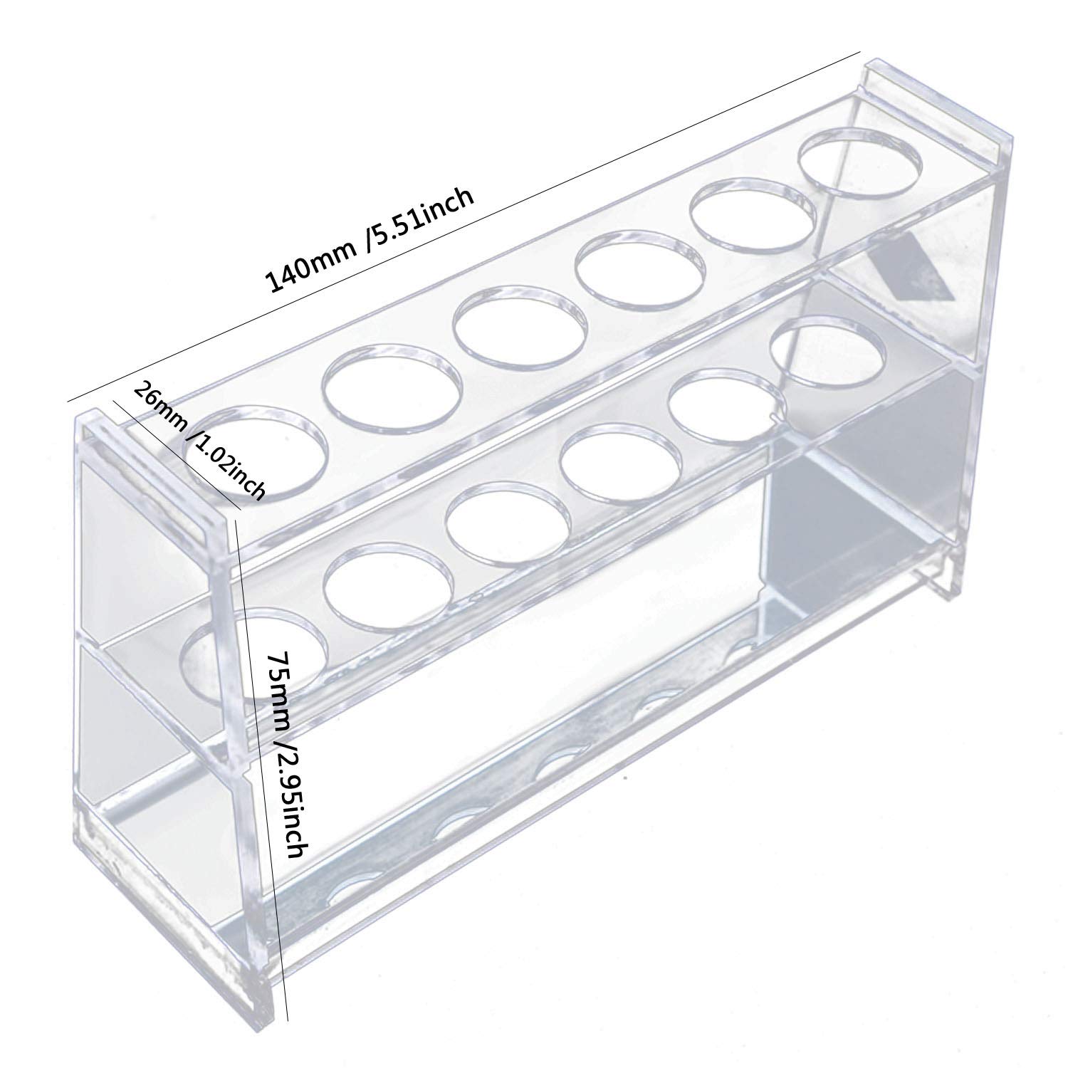 BIPEE 12 Sockets Clear Acrylic Test Tube Rack fit for 10ml, 25ml, 50ml, 100ml Test Tube (6 Hold 10ml)
