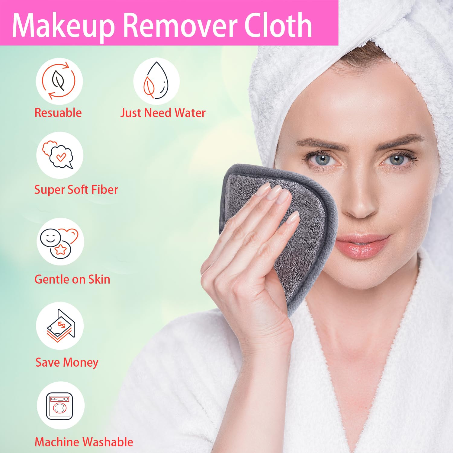 BloomSesame Makeup Remover Cloths for Face, Eye, Lips - Reusable Makeup Remover Pads Soft Microfiber Facial Cleansing Cloths 5 x 5inch 12 Pack (Gray)
