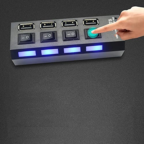 SHYPT USB 2.0 Hub Splitter Hub Use Power Adapter 4 Port Multiple Expander 2.0 USB Hub with Switch for PC