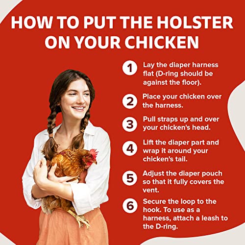 Bird Diaper, Wrap Around - for Hens, Roosters, Ducks, Leak-Proof Design, Comfortable Bird Harness with Sewn-in Liner, Secure Hook & Loop Closure - Large, Red Bandana