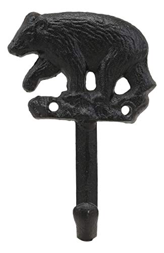Ebros Set of 2 Rustic Whimsical Forest Black Bear Roaming The Woodlands Cast Iron Wall Hooks 5" High Western Bears Themed Hanging Mount Hook for Coats Hats Keys Leashes Backpacks Decor Sculpture