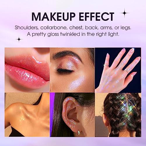Body Glitter Gel, Quick-Drying & Self-Adhesive Face Glitter, Rave, Concert Glitter Makeup, Holographic Eye,Lip,Hair Glitter, Sparkle Accessories, Cosmetic Grade Sequins(#02 Stardust Pink)