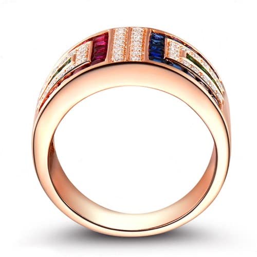 2.25 Cttw Princess Shape Simulated Ruby, Sapphire, Emerald & White Cubic Zirconia Wedding Engagement Band Ring in 14K Rose Gold Plated 925 Sterling Silver - Ring Size - 6.5