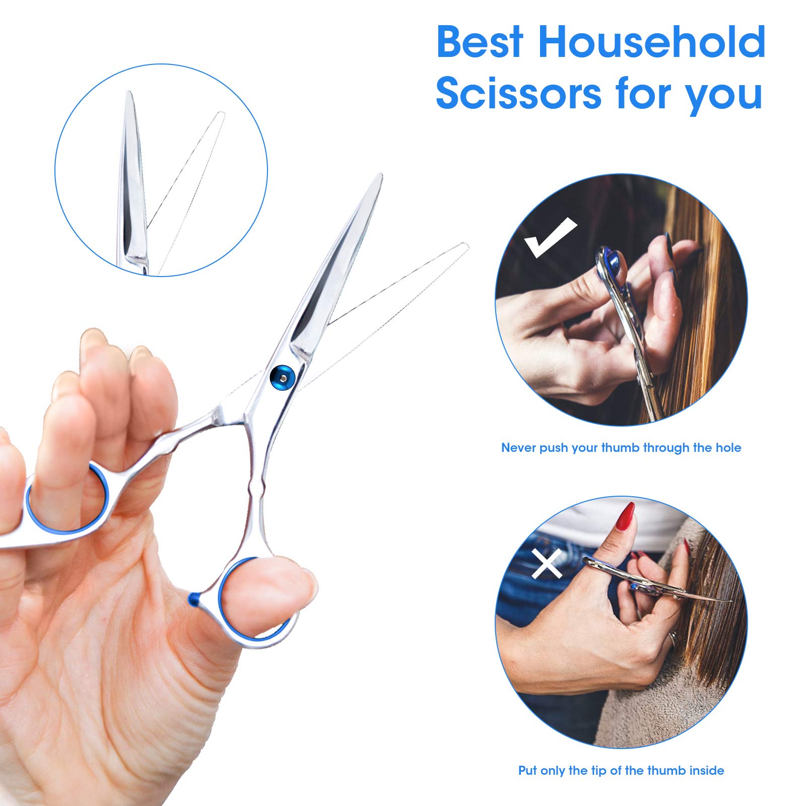 Hair Cutting Scissors Shears Set, ekuci Professional Home Haircutting Scissors Thinning Shears Kit with Free Comb and Storage Bag for Men Women Home Salon Barber Cut Kit (Silver)