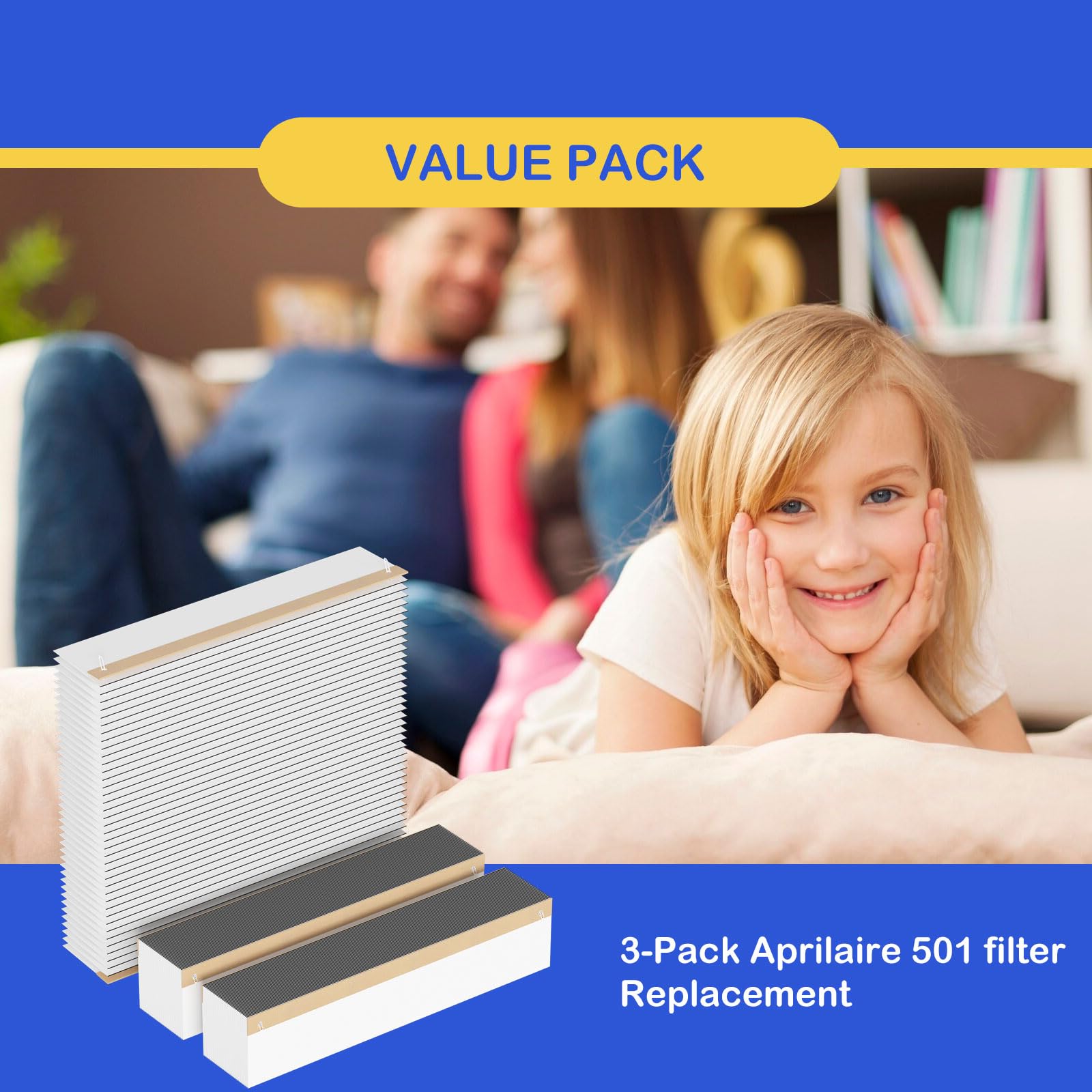 501 Furnace Filter Replacement Compatible with AprilAire 5000 Whole-House Air Cleaner Purifier, 16x25x6 MERV 15, 3 Pack