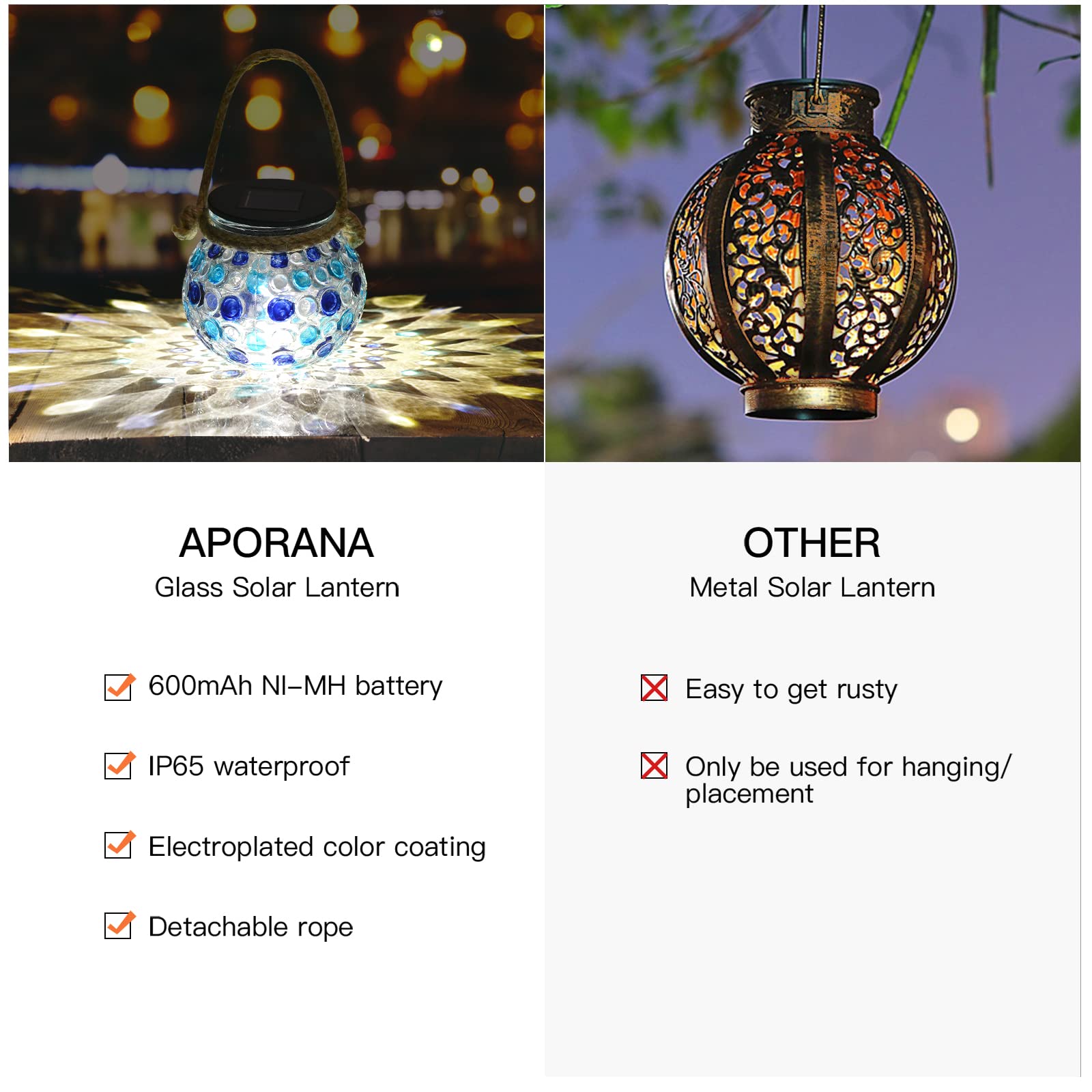Aporana Solar Light Outdoor Waterproof, Solar Hanging Lanterns Garden, Glass Outdoor Solar Street Light, Solar Light Hanging Lanterns Outdoor Peacock Pattern or Table for Patio Courtyard (2 Pack)