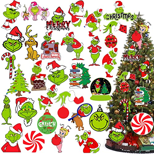 60Pcs Grinch Christmas Tree Decorations Grinch Tree Ornaments - Christmas Tree Hanging Ornament Decorations Grinch Whoville Christmas Ornaments Decorations for Christmas Tree Indoors Home Decor