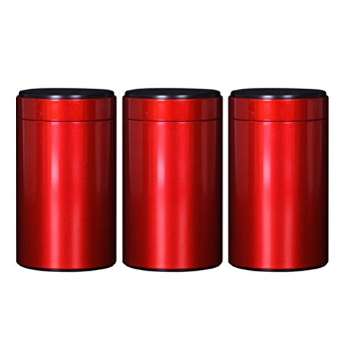 HEALLILY 3PCS Tea Canisters Tin Portable Tea Caddy Coffee Storage Jars Sugar Bowl Spices Condiment Pots Container with Sealed Lid for Tea Storage (Red Size 125)