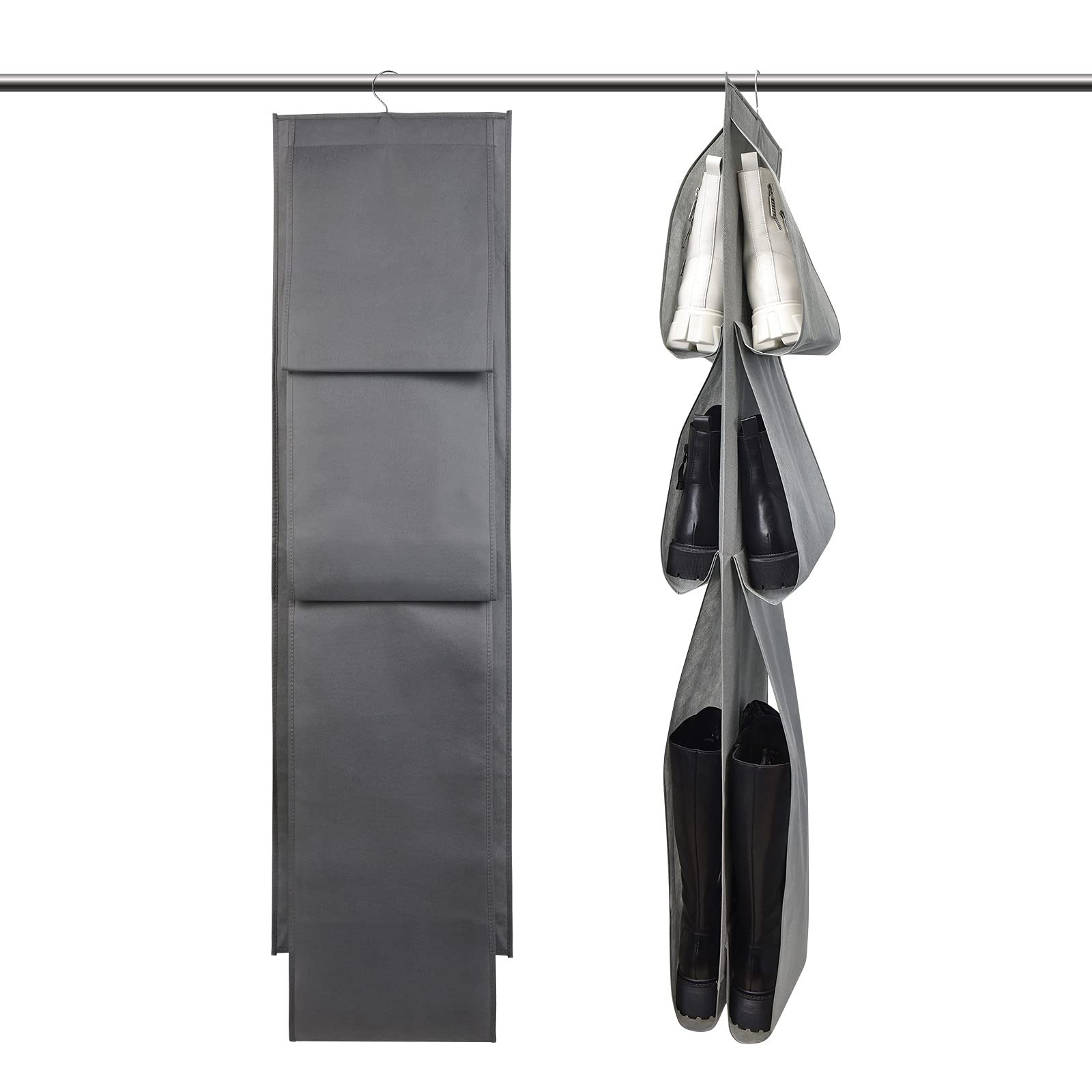 Audoloku Hanging Boot Storage Shoe Rack for Closet Organizers and Storage Hanging Boots Organizers Dust Cover with 6 Pockets for Boots, Gray